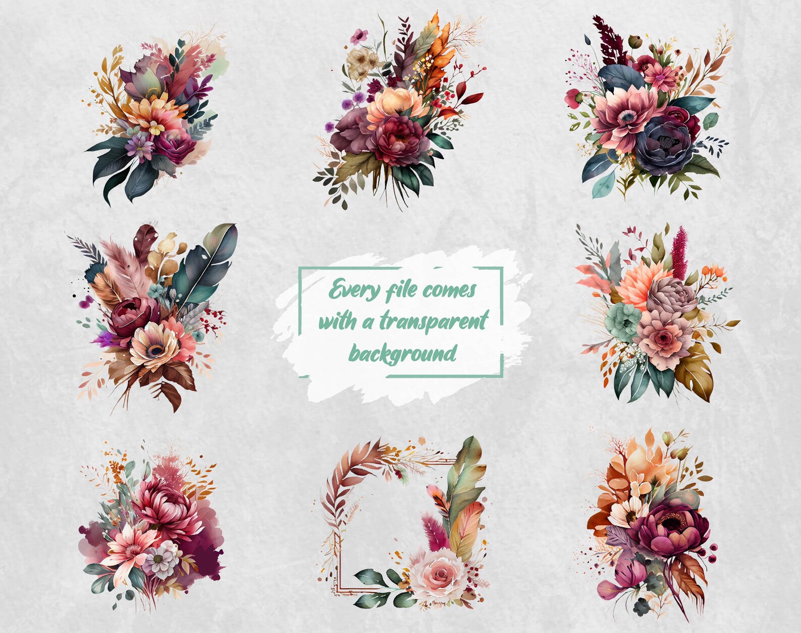 Boho Flowers PNG Watercolor Floral Clipart Bouquets Elegant - Etsy