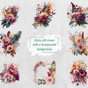 Boho Flowers PNG Watercolor Floral Clipart Bouquets Elegant Boho Flower ...