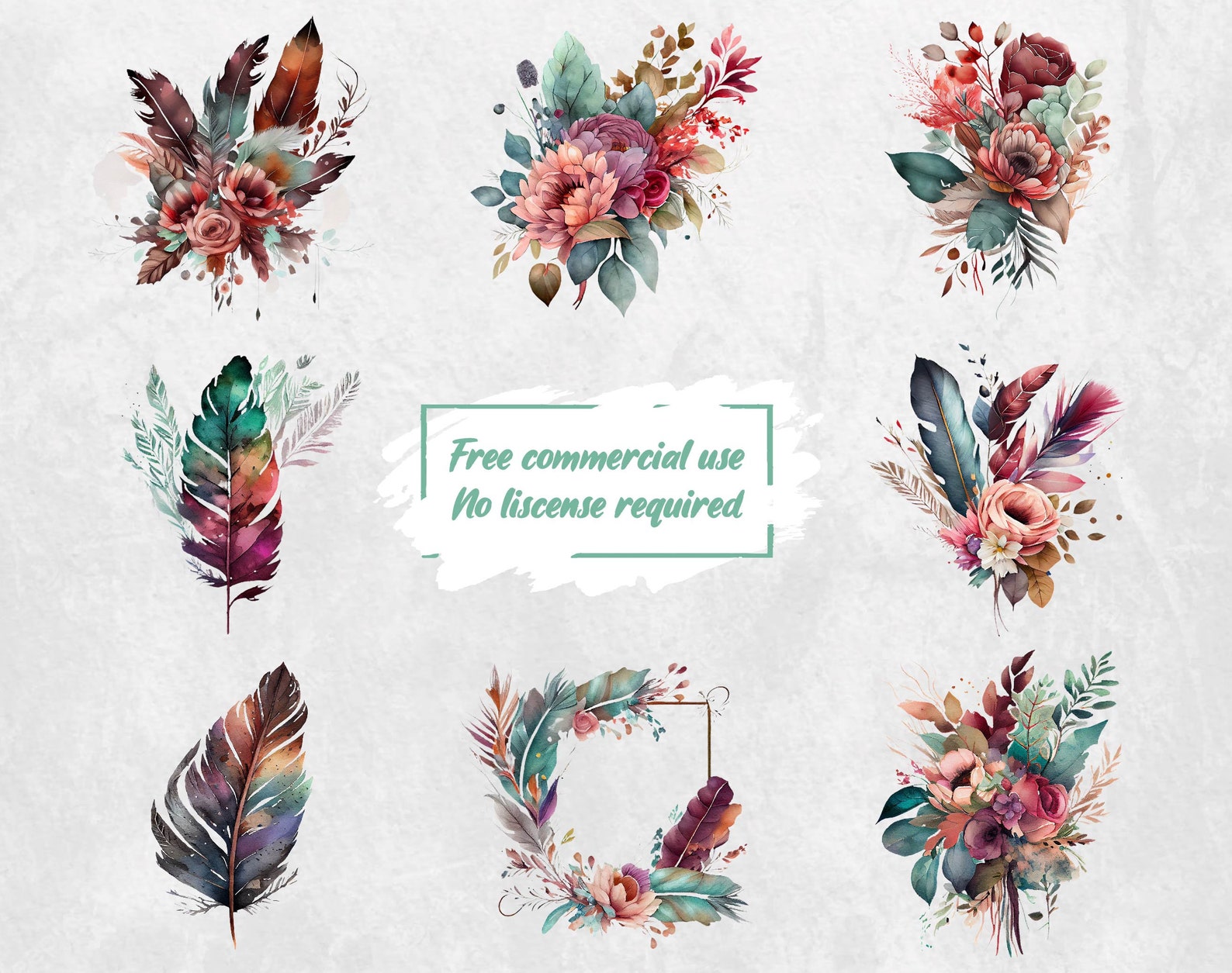 Boho Flowers PNG Watercolor Floral Clipart Bouquets Elegant Boho Flower ...