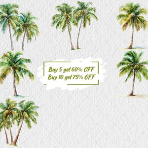 Coconut Palm Trees Clipart, Watercolor Clipart, Watercolor Palm Leaves ...