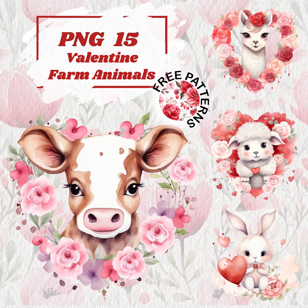 Romantic Valentine's Day Cute Farm Animals Cliparts,valentine's Day Art ...