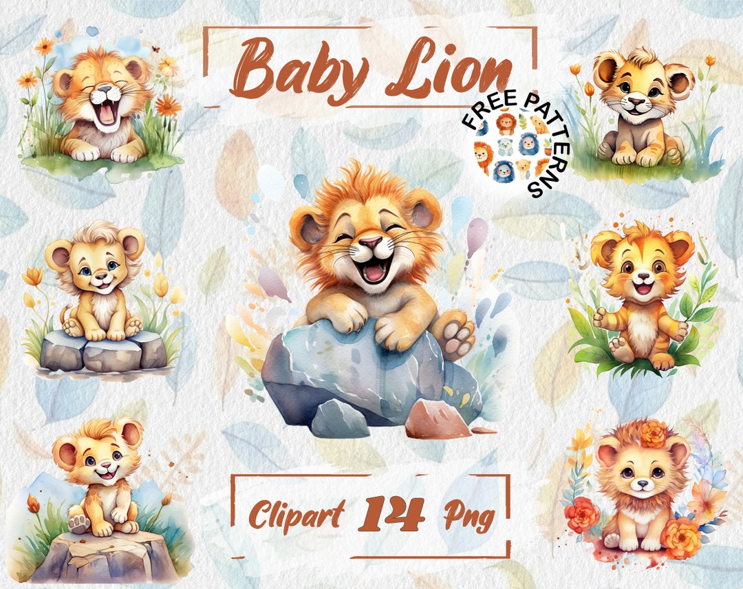 Watercolor Cute Lion, Baby Lion Clipart, Baby Lion Png, Savannah ...