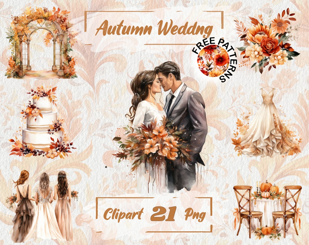 Watercolor Fall Wedding Clipart Wedding Clipart Autumn Leaves PNG Fall ...