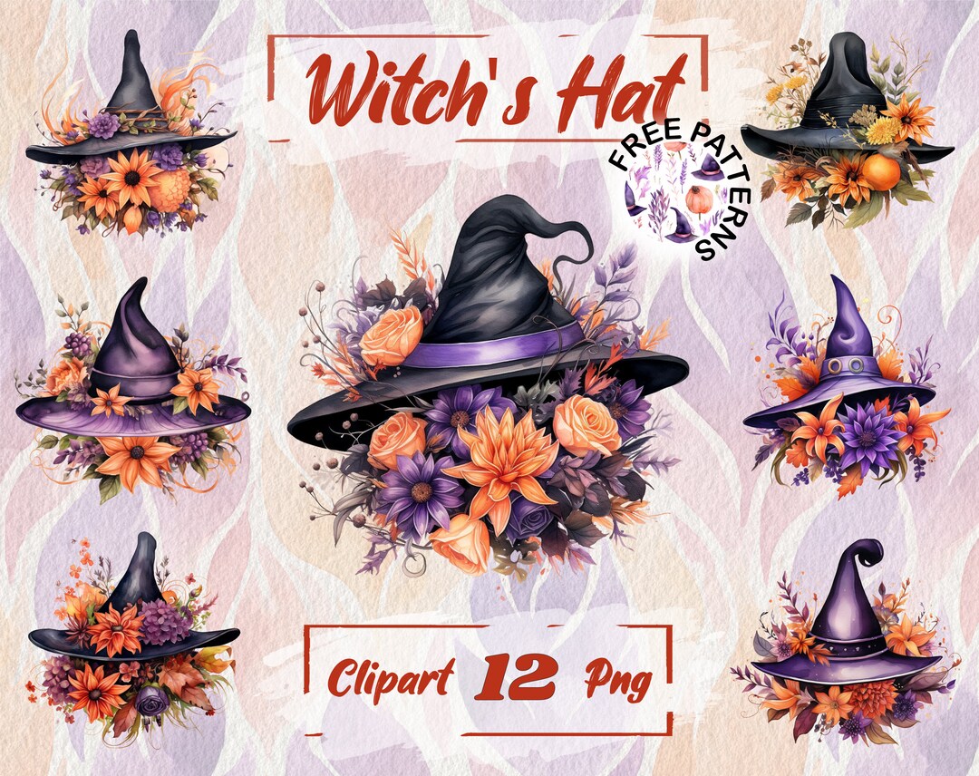 Watercolor Witch Hat Halloween Clipart PNG Witch PNG Clipart Spooky ...