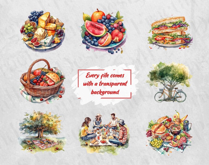 Summer Picnic PNG Bundle Watercolor Summer Clipart Summer Cottagecore ...