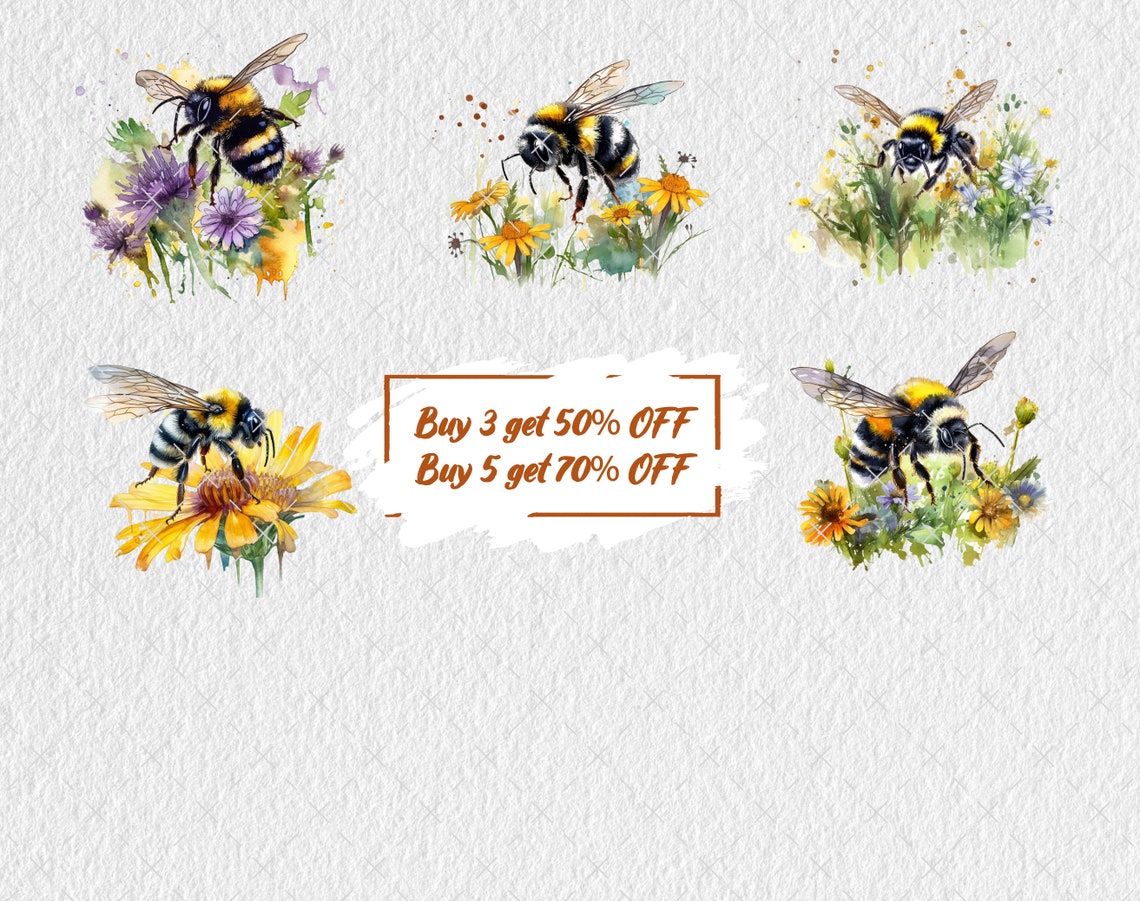 Watercolor Bumble Bee Clipart, Wasp Clip Art, Bug Clipart Bundle ...