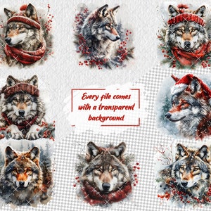 Christmas Wolves Clipart PNG, Festive Holiday Wolf Graphics, Winter ...