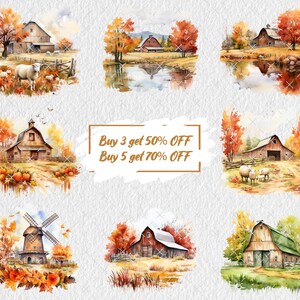 Watercolor Fall Farmhouse Clipart Autumn Clipart Farm Barn Clipart Fall ...