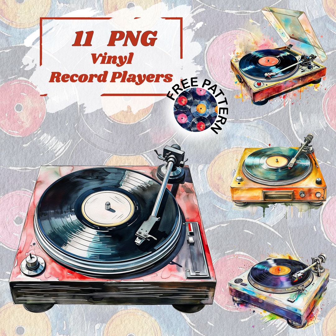 Record Player Clipart, Old Vinyl Records Clip Art, 80's Retro Graphics ...