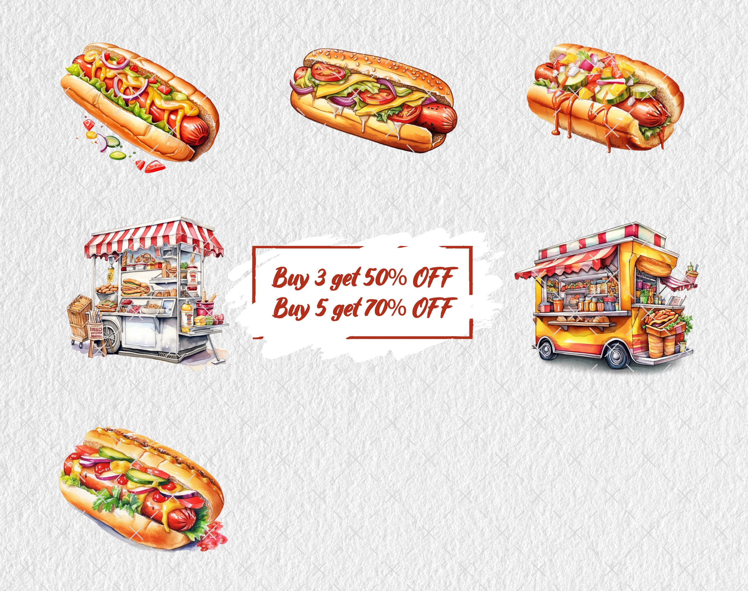 Watercolor Hot Dog Fast Food Clipart Hot Dog Clipart Hot Dog PNG Bundle ...