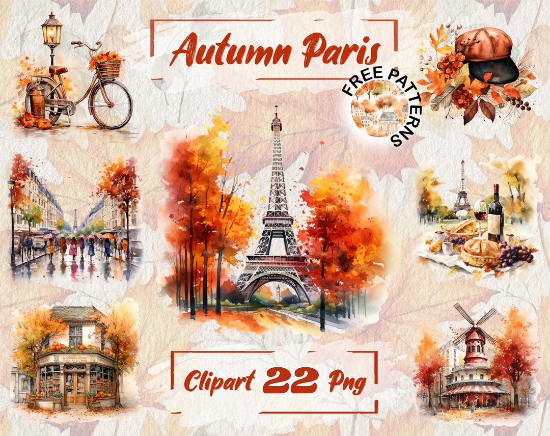 Watercolor Fall Paris Clipart Autumn Clipart Autumn Leaves PNG Fall ...