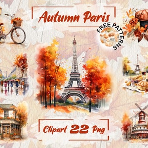 Watercolor Fall Paris Clipart Autumn Clipart Autumn Leaves PNG Fall ...