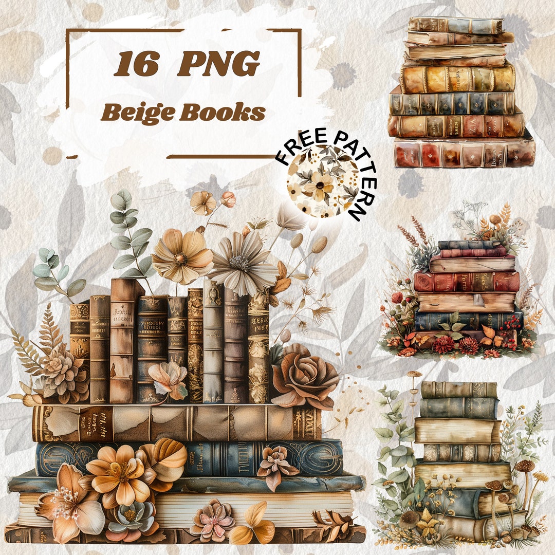 PNG Watercolor Beige Books Clipart, Pastel Floral Book Clip Art, Pastel ...