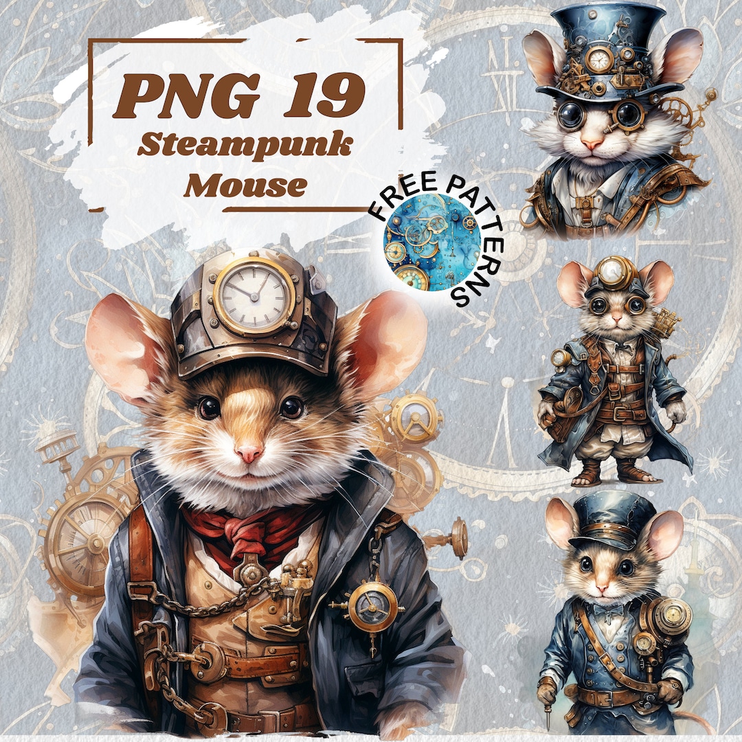 Steampunk Mouse Watercolor Clipart Steampunk Mouse PNG Mouse Clipart ...