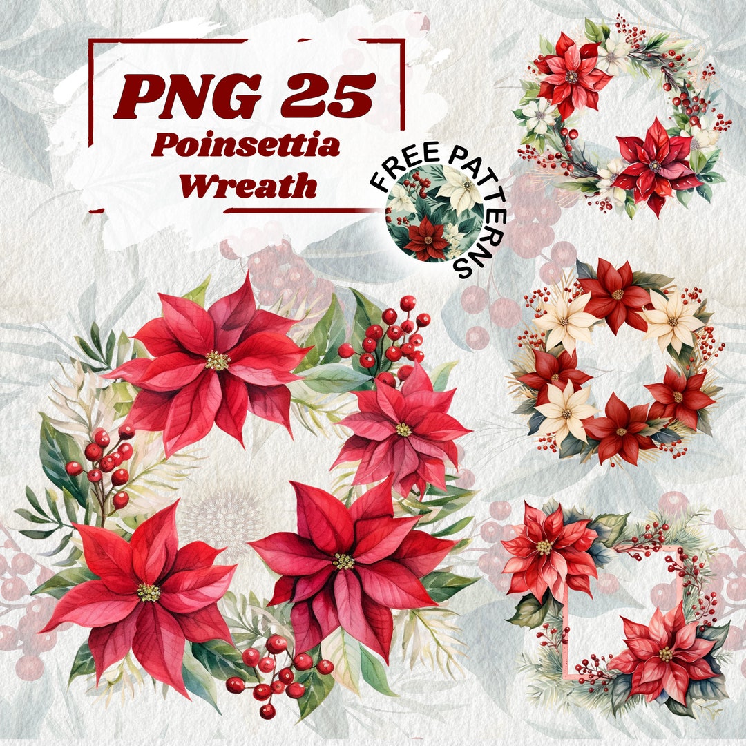 Poinsettia Wreath Clipart, Christmas Decor Images, Transparent Graphics ...