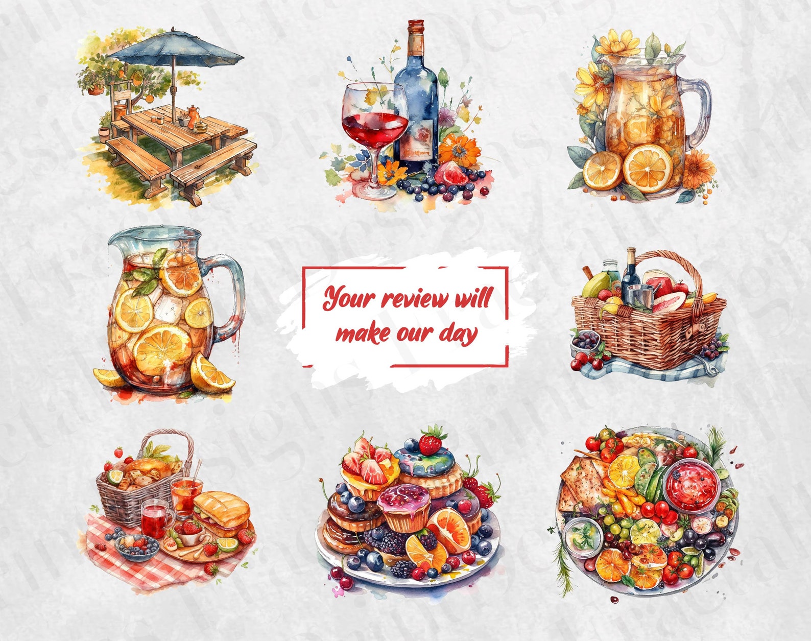 Summer Picnic PNG Bundle Watercolor Summer Clipart Summer Cottagecore ...