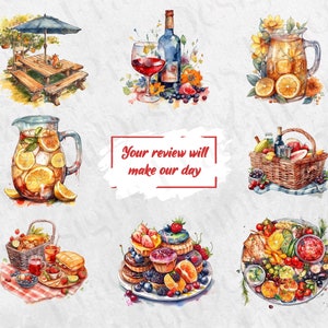 Summer Picnic PNG Bundle Watercolor Summer Clipart Summer Cottagecore ...