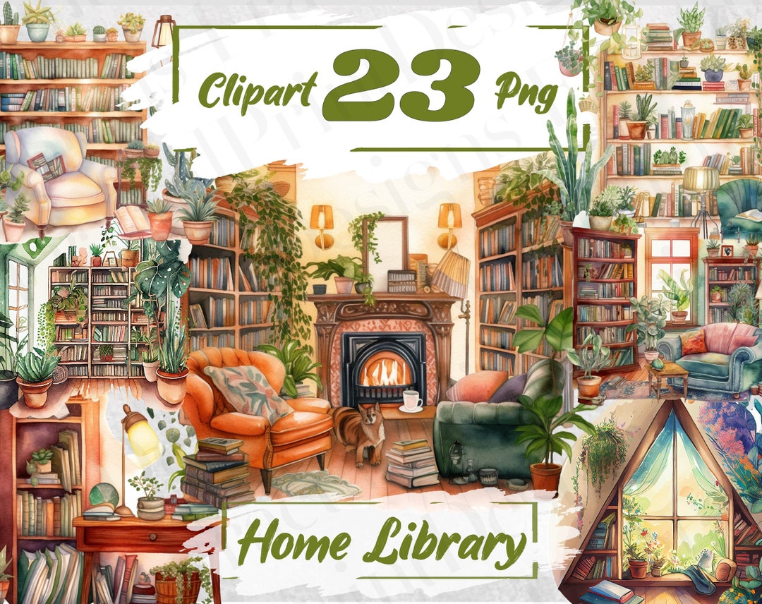 Watercolour Cozy Home Library Clipart Bundle Bookworm Aesthetic Reading ...
