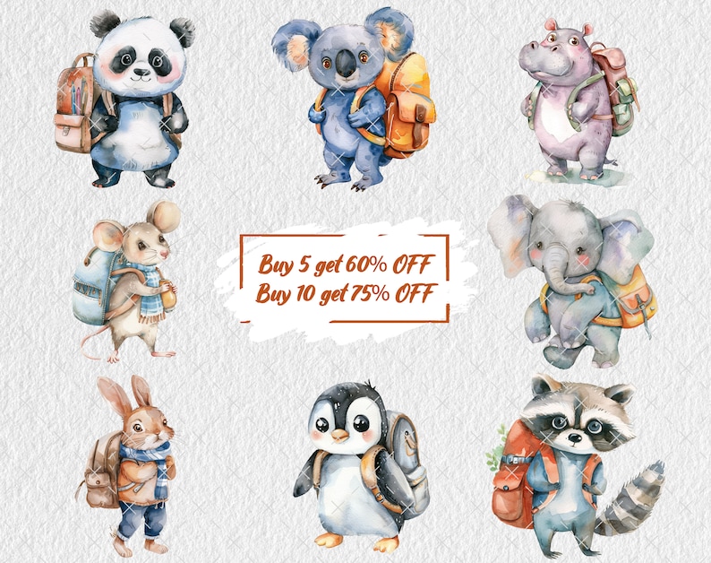 Watercolor Cute School Animals, Back to School Animal PNG Clipart ...