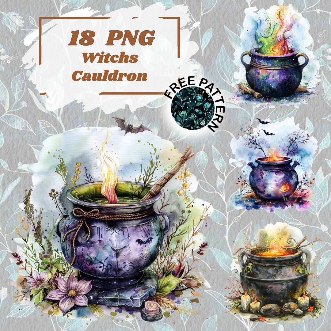 Witch's Cauldron Watercolor Clipart, Wiccan Png, Magical Clipart ...