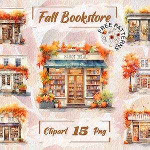Watercolor Fall Bookshop Cozy Fall Clipart Watercolor Bookstore ...