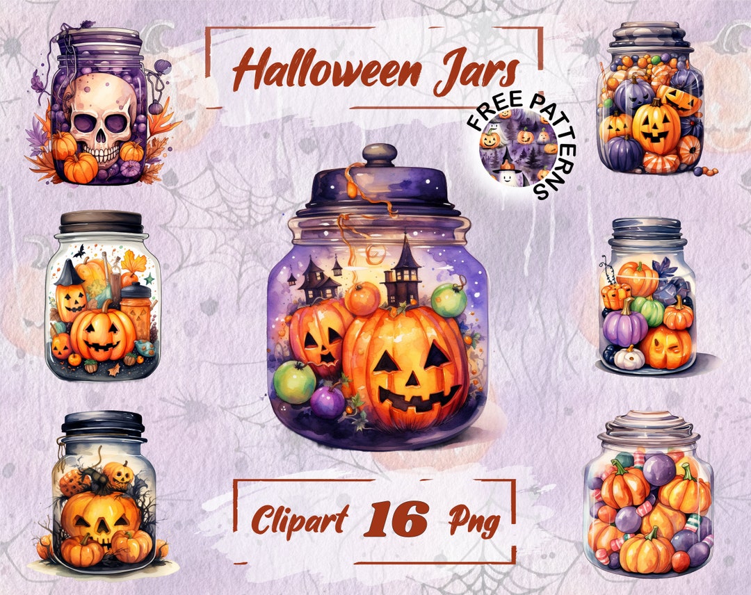 Watercolour Halloween Jar Clipart Pumpkin Haunted House PNG Halloween ...