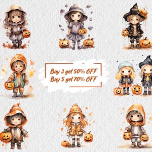 Watercolor Halloween Kids Trick or Treat PNG Cute Halloween Watercolor ...