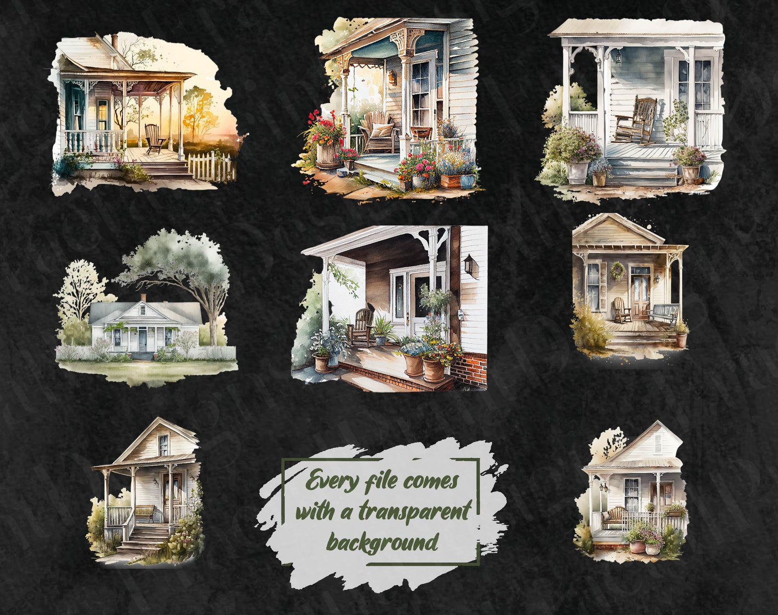 Farmhouse Porch Watercolor Clipart Farmhouse Clipart Bundle Cottagecore ...
