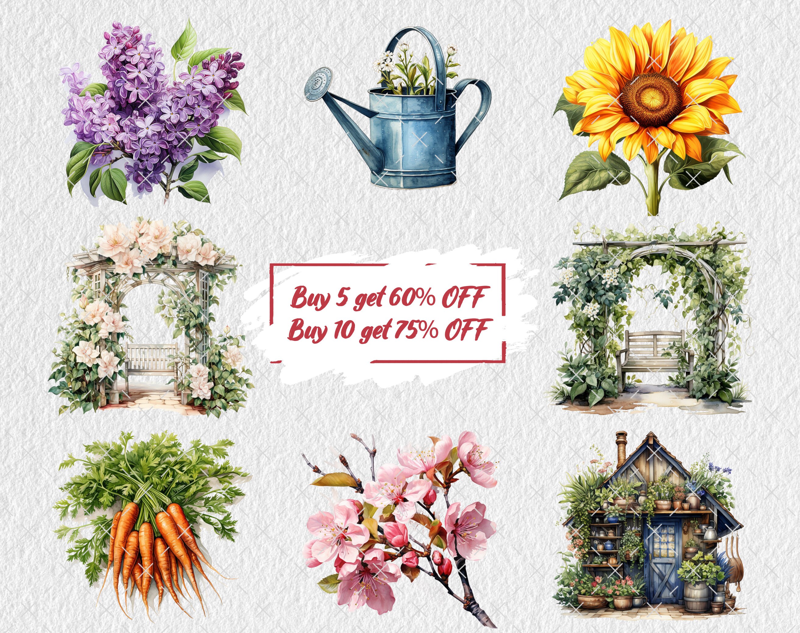 Watercolor Spring Garden Clipart, Garden PNG Bundle, Spring Tree Clip ...