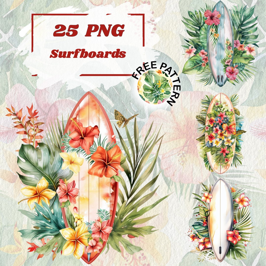 Surfboards Clipart - Trendy Surfboard Designs, Summer Surf PNG, Beach ...