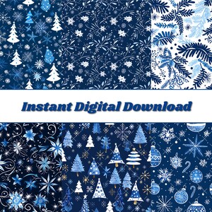 Blue Christmas Digital Seamless Patterns Winter Holiday Backgrounds ...