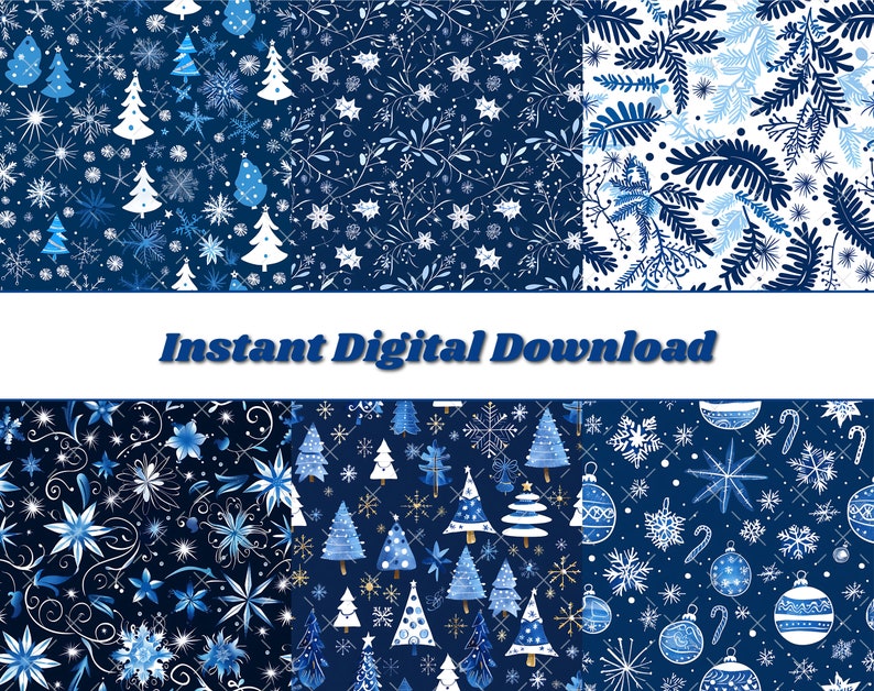 Blue Christmas Digital Seamless Patterns | Winter Holiday Backgrounds ...