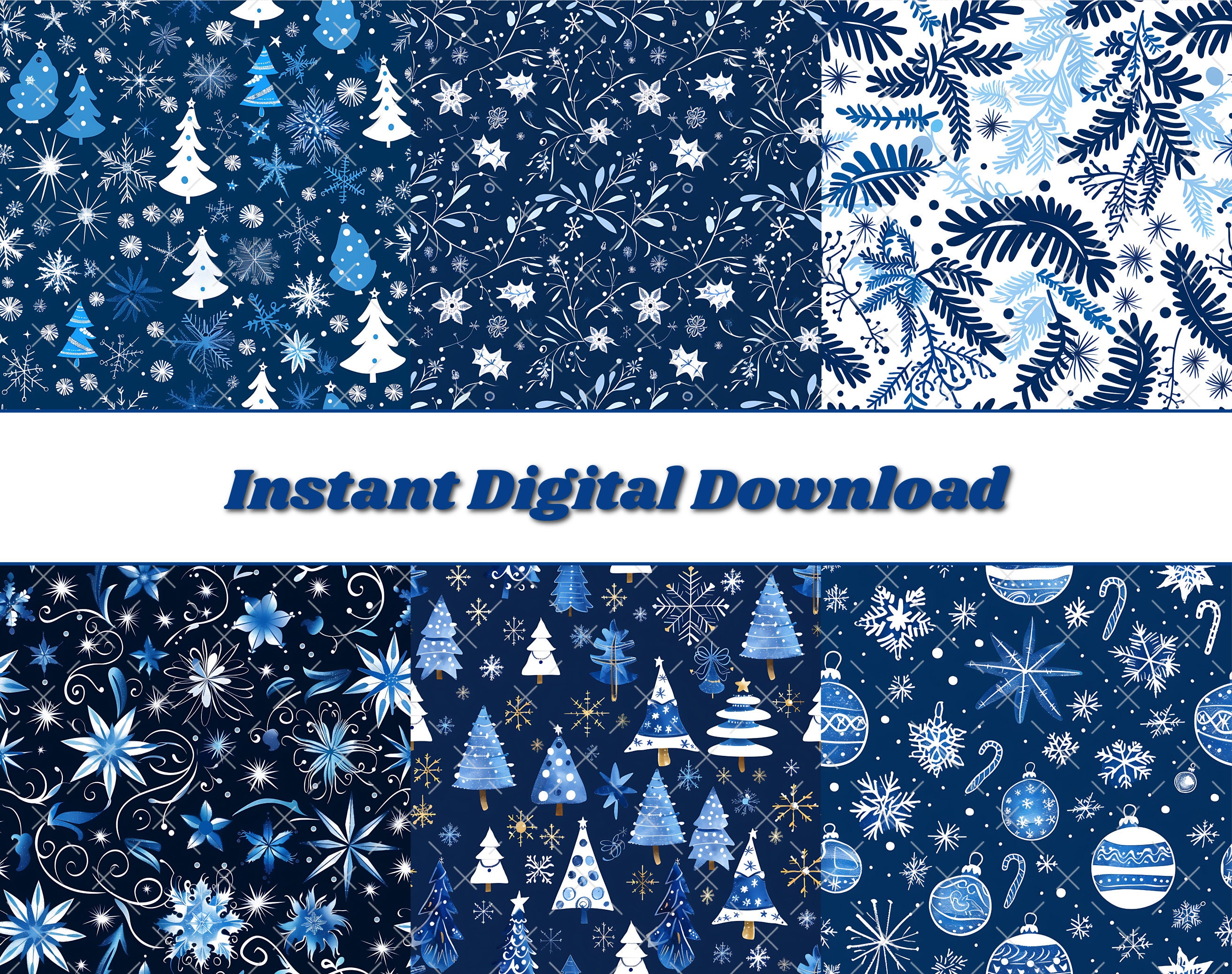 Blue Christmas Digital Seamless Patterns | Winter Holiday Backgrounds ...