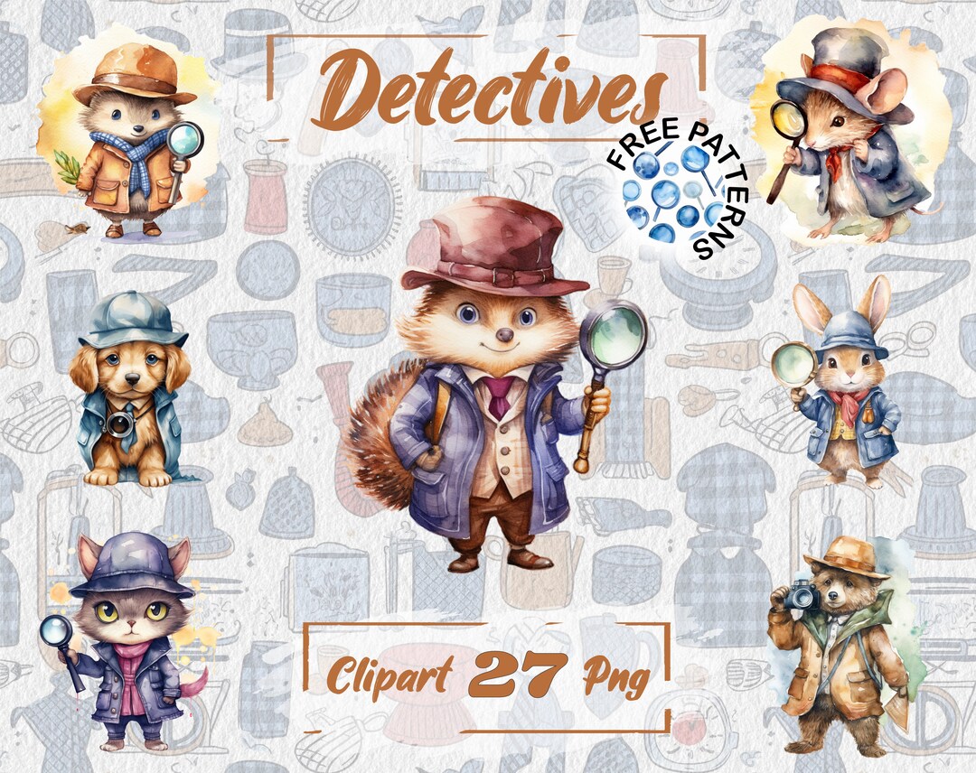 Watercolor Detective Animals Funny Animals PNG Watercolor Cute Animals ...