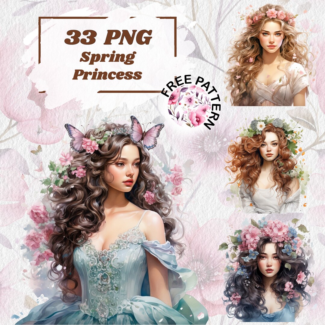 Spring Princess Clipart Bundle, Fairytale Clipart, Floral Png ...