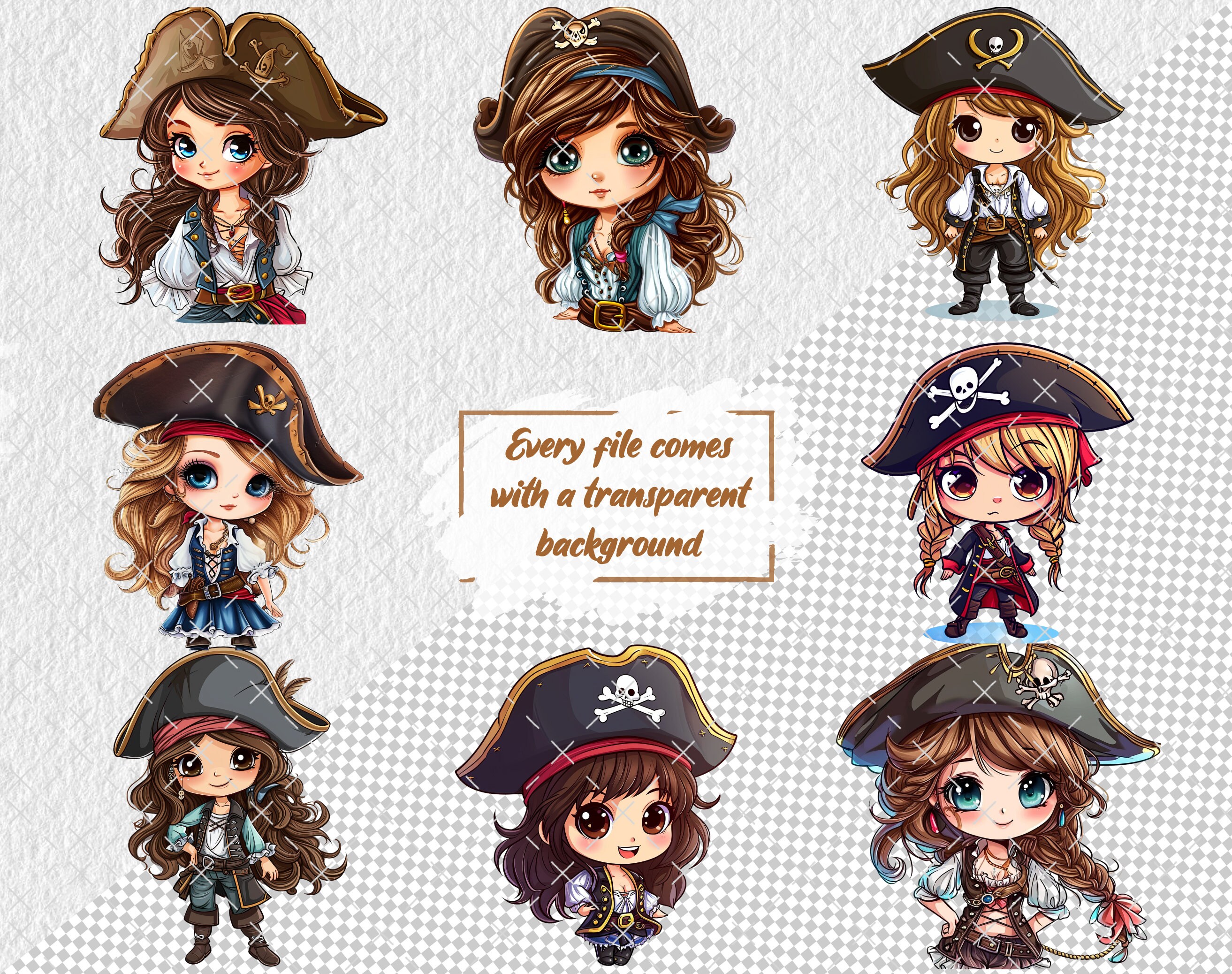 Cute Pirates Clipart Bundle Watercolor Clipart PNG Children Buccaneers ...