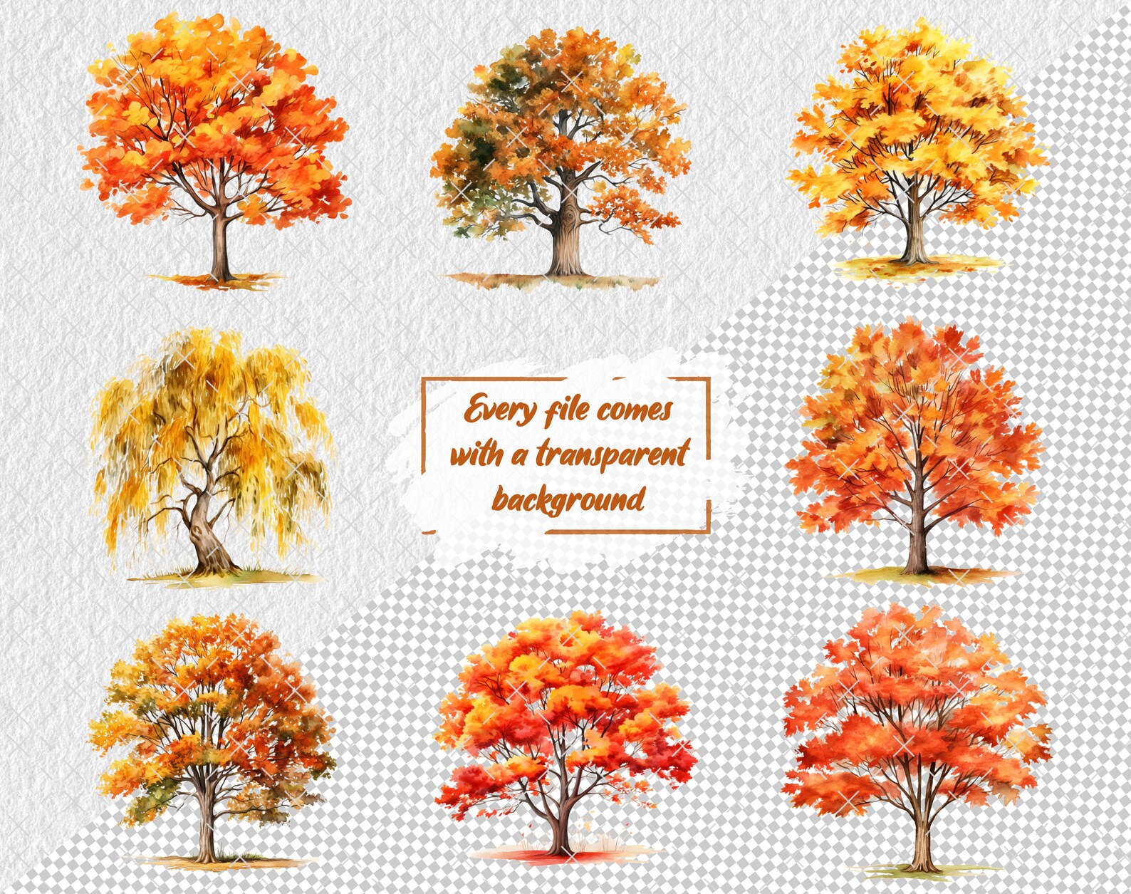 Watercolor Tree Clipart Autumn Clipart Autumn Leaves PNG - Etsy