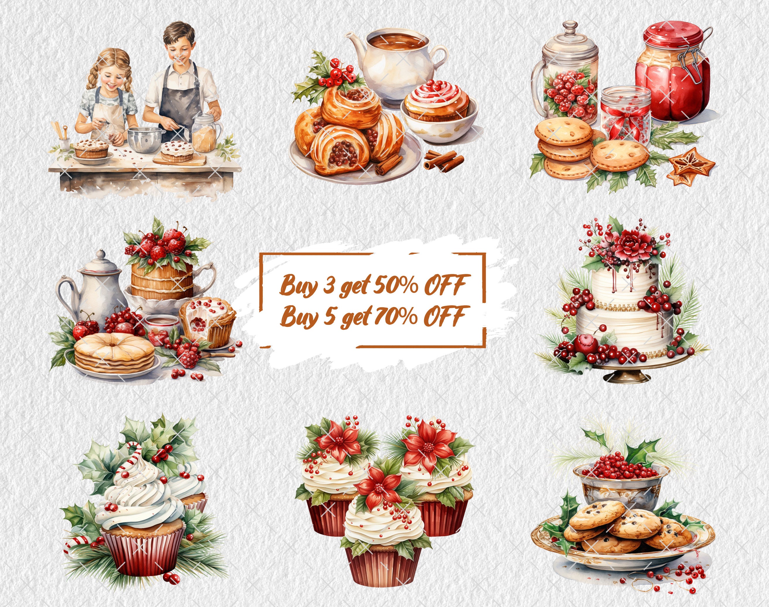 Christmas Baking Clipart, Watercolor Baking PNG, Christmas Sweets Clip ...
