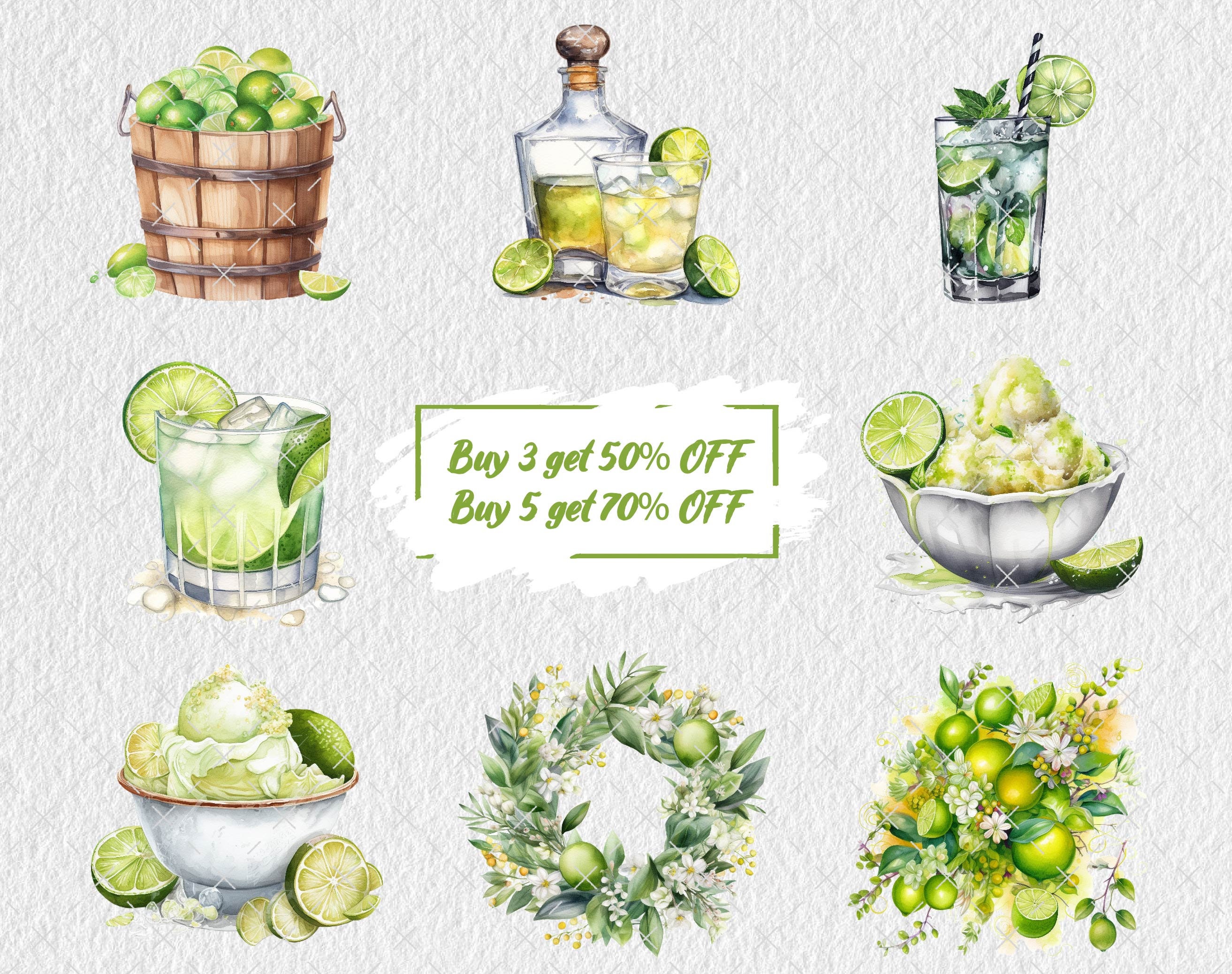 Watercolor Lime Clipart Summer PNG Bundle Citrus Graphics - Etsy