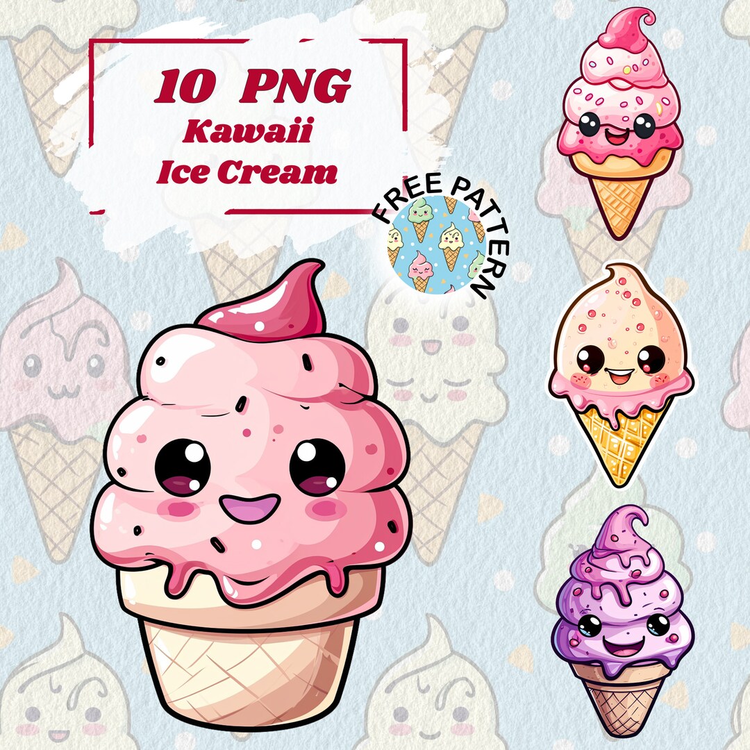 Cute Kawaii Ice Cream Clipart, Cute Ice Cream PNG Digital Download, Ice ...