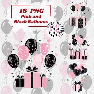 Pink and Black Balloons Clipart PNG, Transparent Background, Stylish ...