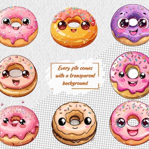 Cute Kawaii Donut Clipart, Cute Donut PNG Digital Download, Donut ...