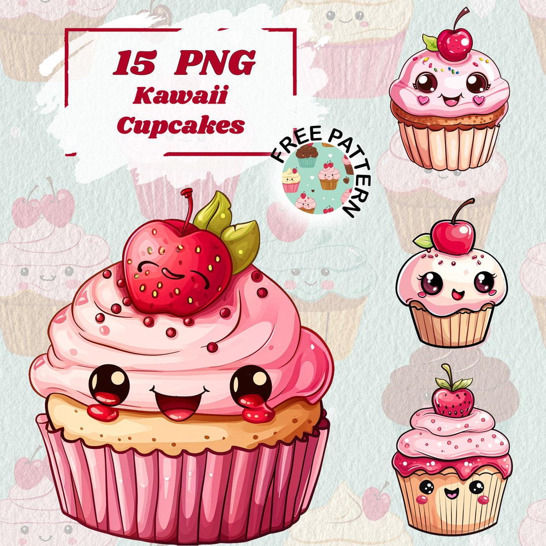 Cute Kawaii Cupcakes Clipart, Cupcakes PNG Digital Download, Cupcakes ...