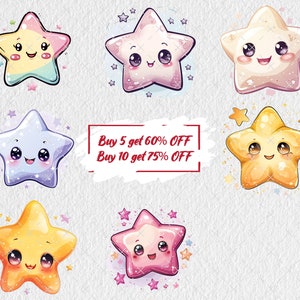 Cute Kawaii Stars Clipart, Cute Stars PNG Digital Download, Stars ...