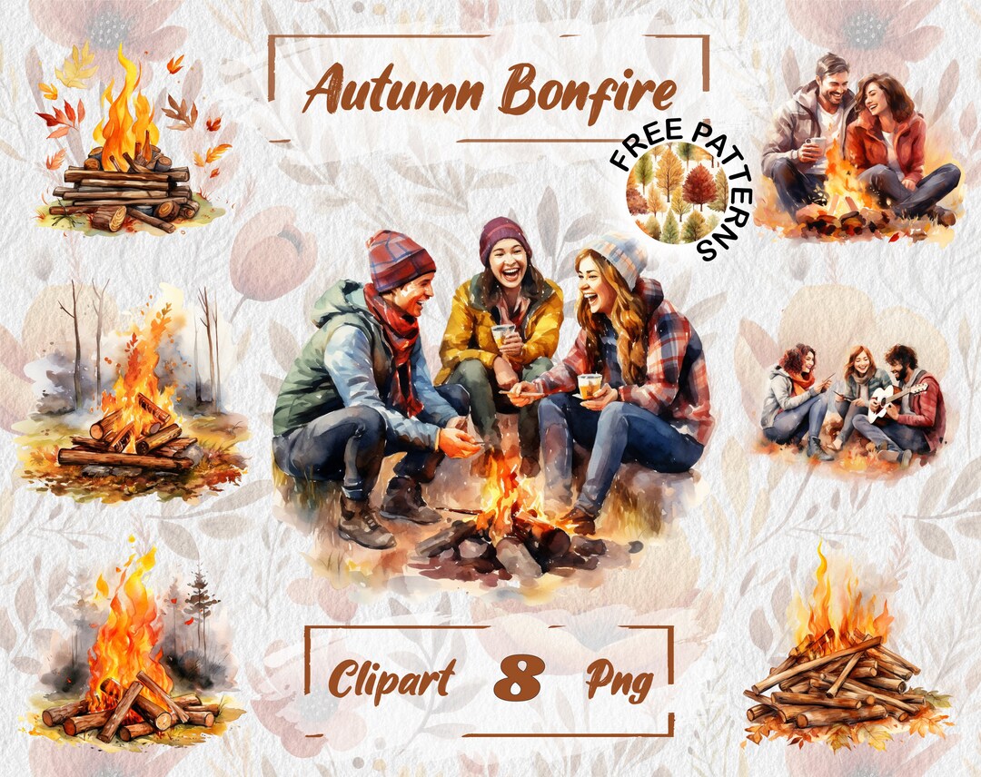 Watercolor Fall Bonfire Clipart Autumn Clipart Camping PNG Cozy Clipart ...