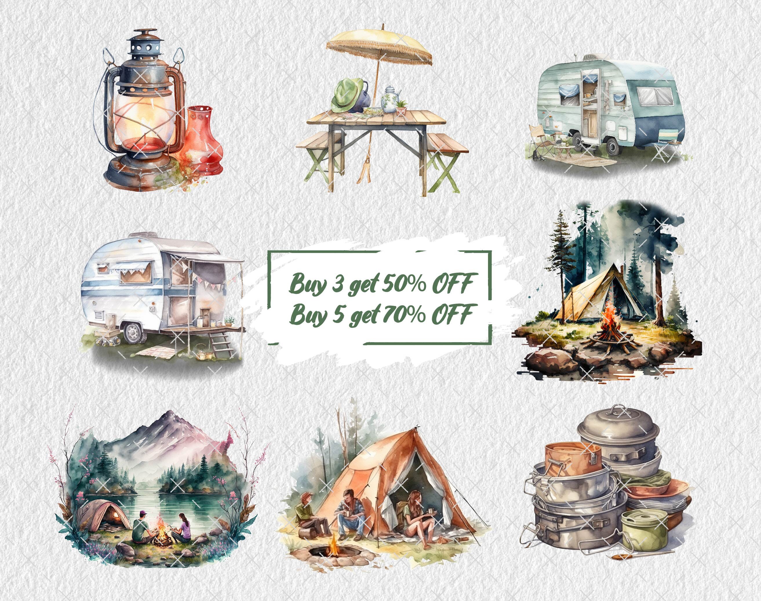 Watercolor Camping Clipart Camper Van PNG Clipart Camping - Etsy