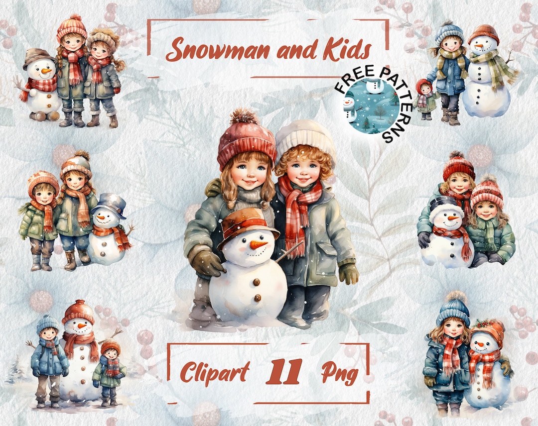 Christmas Snowman Clipart Snowman and Children PNG Watercolor Snowman ...