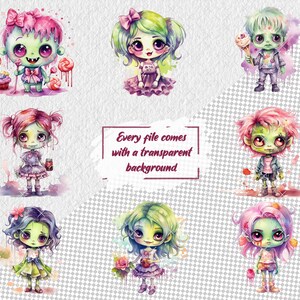 Watercolor Cute Zombies Clipart Halloween Zombie Clipart Cute Halloween ...