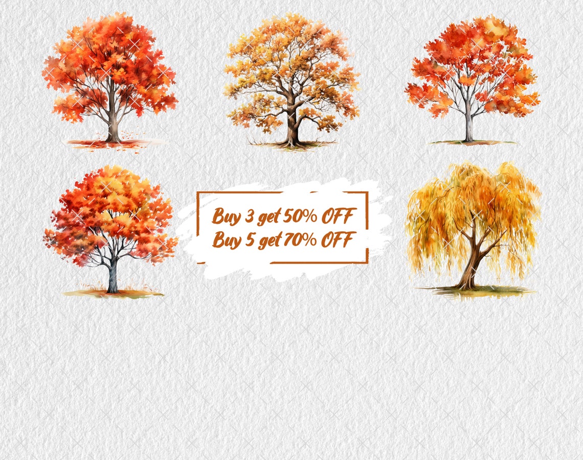 Watercolor Tree Clipart Autumn Clipart Autumn Leaves PNG - Etsy