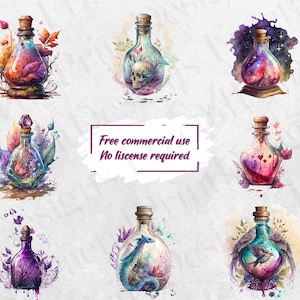 Witches Potion Bottles Watercolor Clipart Magical Mystical Art Fantasy ...